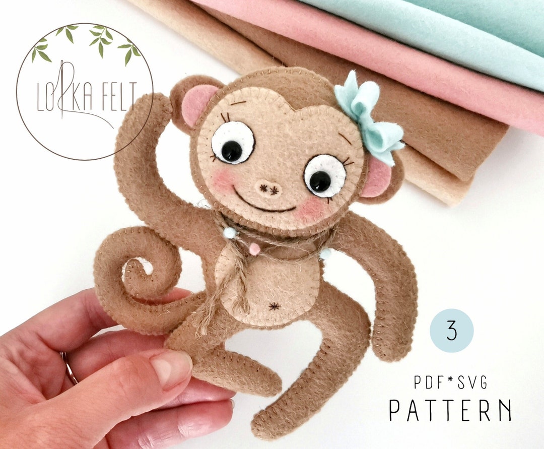 Monkey Pattern, Pdf Pattern, Svg Pattern, Felt Pattern, Sewing Pattern ...