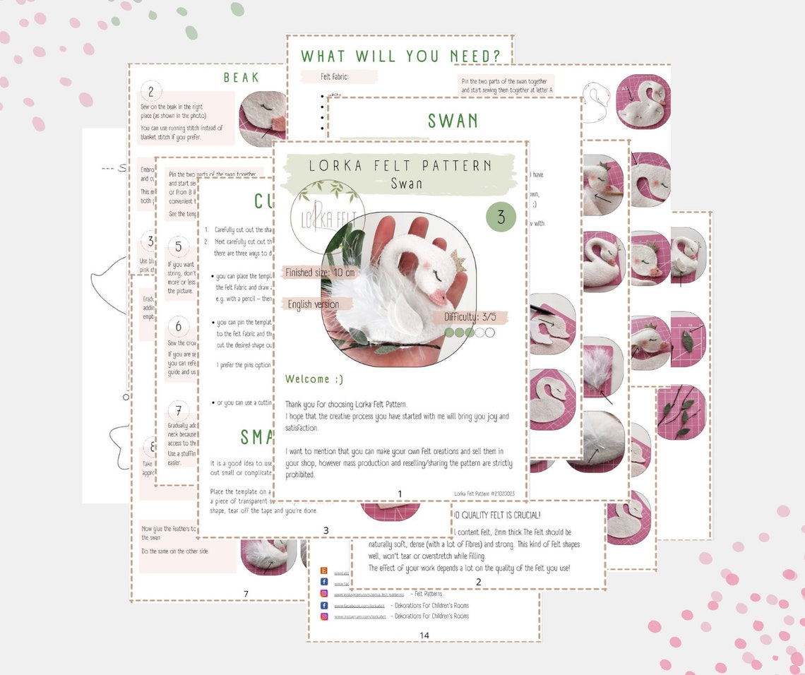 Swan Pattern, Felt Pattern, Pdf Pattern, Svg Pattern, Diy Pattern ...