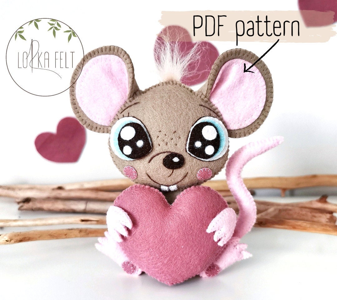 Mouse Pattern, PDF Pattern, Felt Pattern, Valentine's Day Pattern, Mouse in Love, Felt Mouse ...