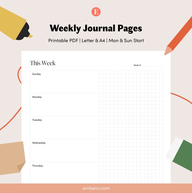 Weekly Bullet Journal Template Organizer Planner Printable - Etsy