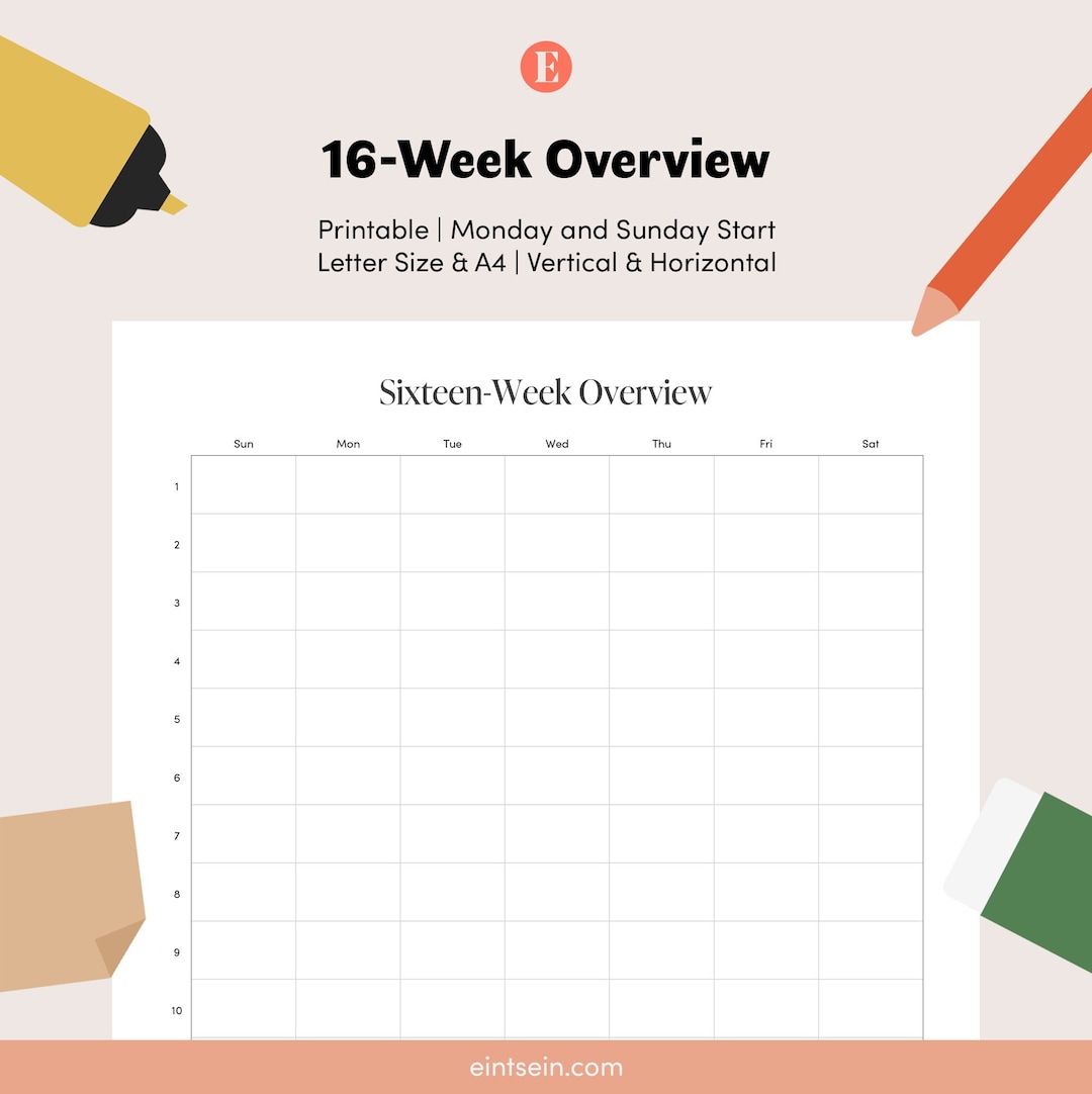 16-week Planner Bullet Journal Undated Calendar Printable A4, US Letter ...
