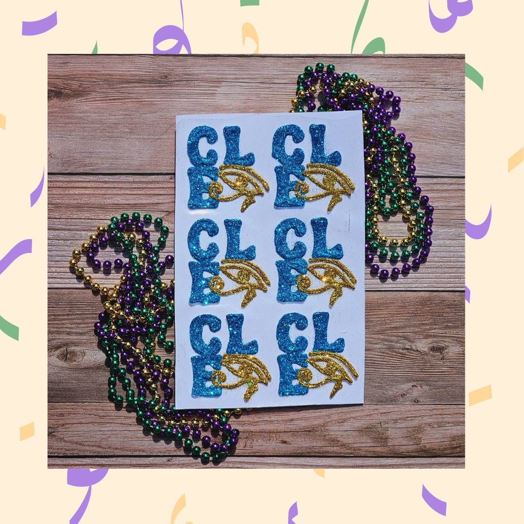 Cleo Name and Eye Glitter Transfer for Mardi Gras Throws - Etsy