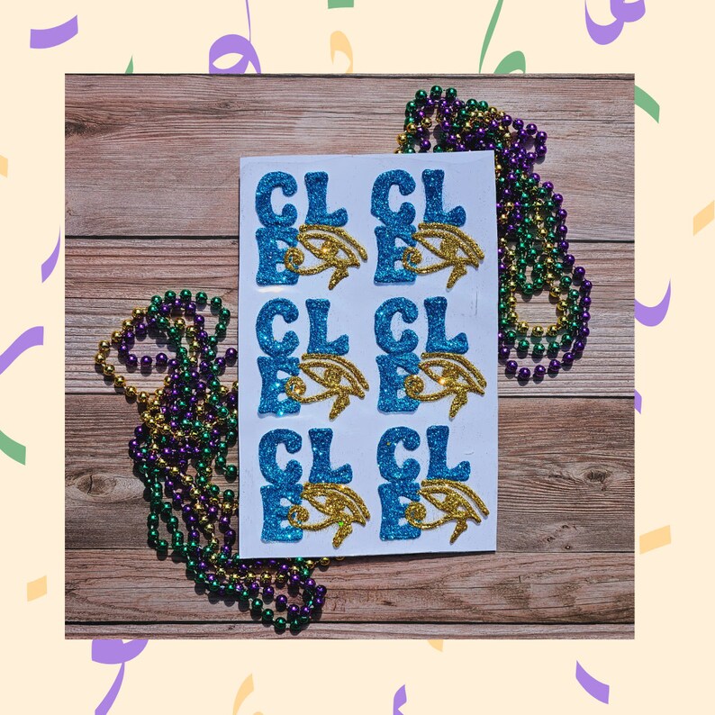 Cleo Name and Eye Glitter Transfer for Mardi Gras Throws - Etsy
