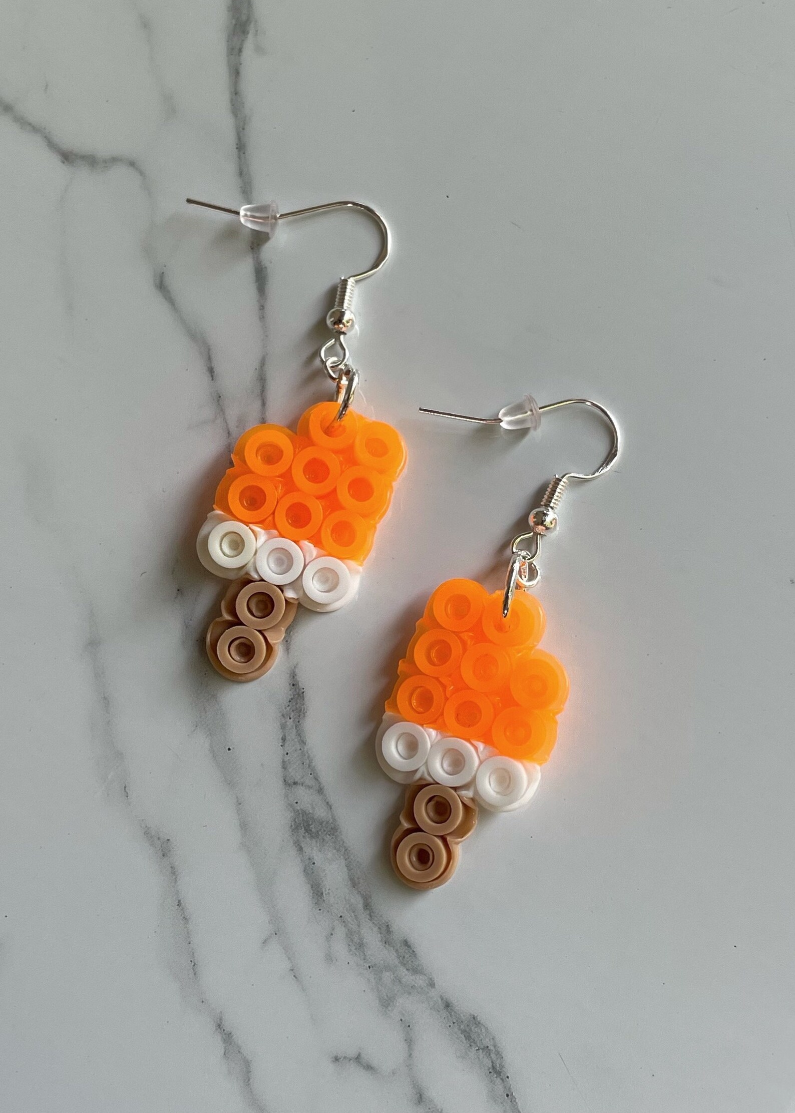 Perler Bead Orange Creamsicle Ice Cream Sterling Silver Earrings - Etsy