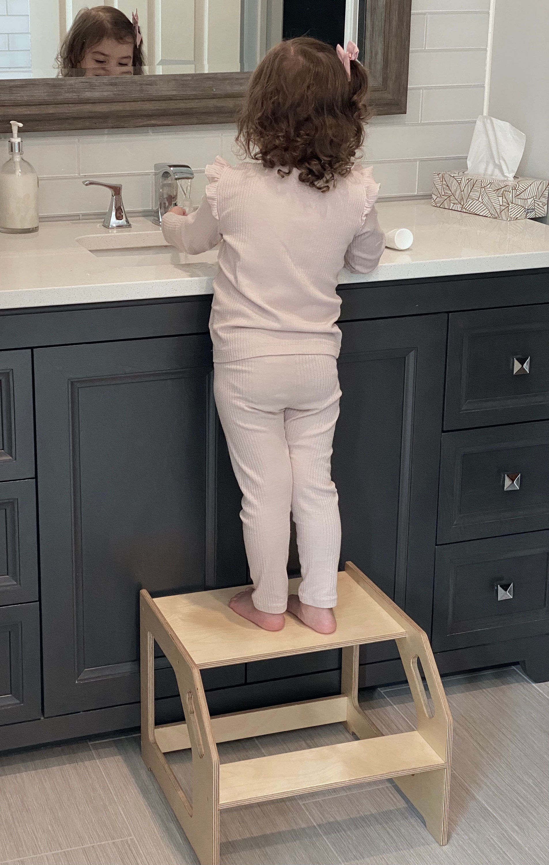 Step Stool, Toddler and Kids Wooden Montessori Helper Stool, Washroom ...