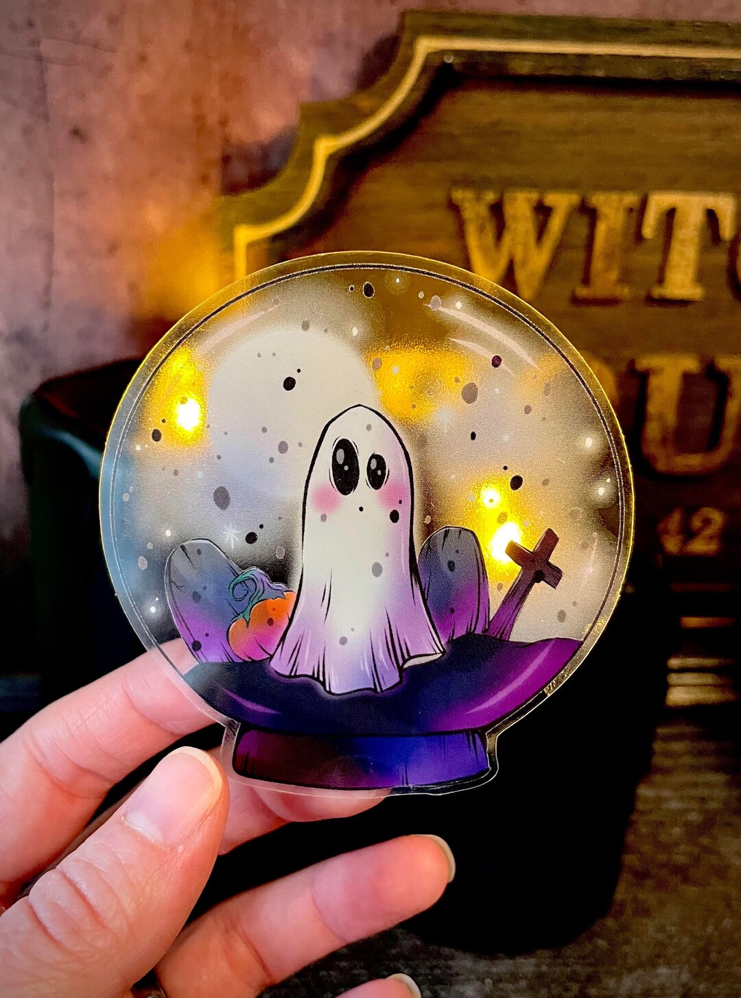 Haunted Graveyard Ghost Snow Globe Clear Sticker, Cute Halloween Party ...