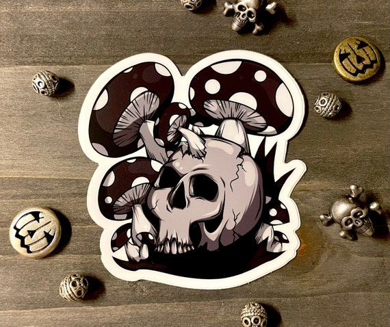 Mushroom Skull Vinyl Sticker Mushroom Sticker Skull Sticker - Etsy