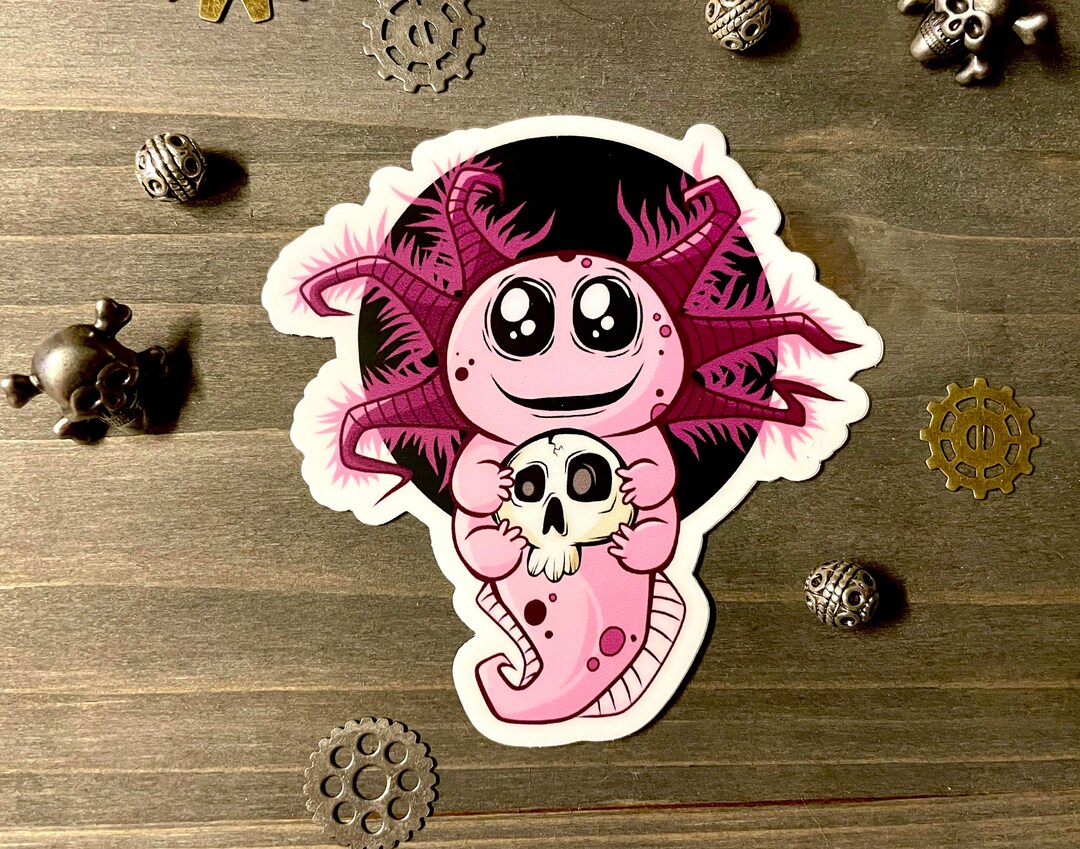 Goth Axolotl Sticker, Skull, Spooky Halloween Decal - Etsy