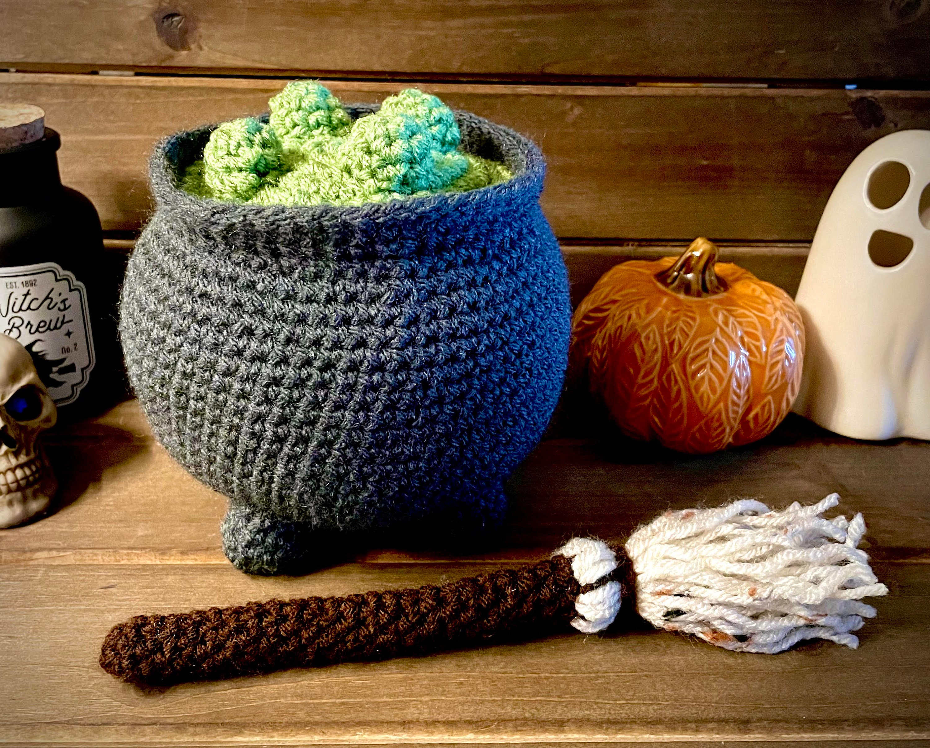 Crochet Witch Cauldron Plush Halloween Centerpiece With Broom - Etsy