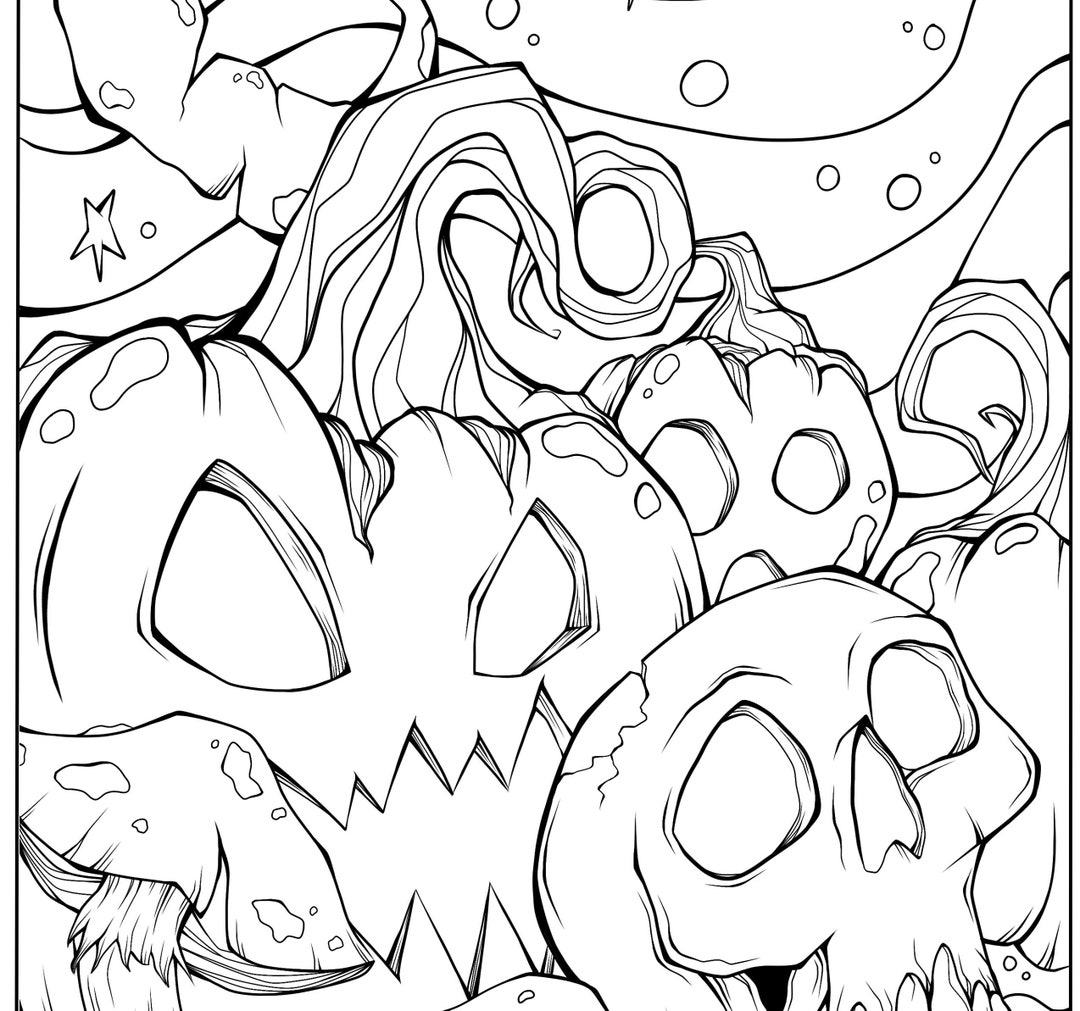 Spooky Jack O' Lantern Coloring Page: Halloween Goth Art (PDF) - Etsy