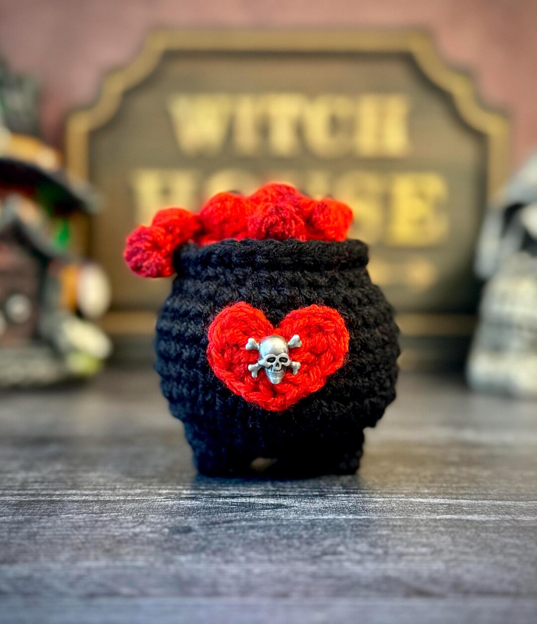 Crochet Witch Cauldron Plush: Goth Valentine's Skull Heart Decor - Etsy