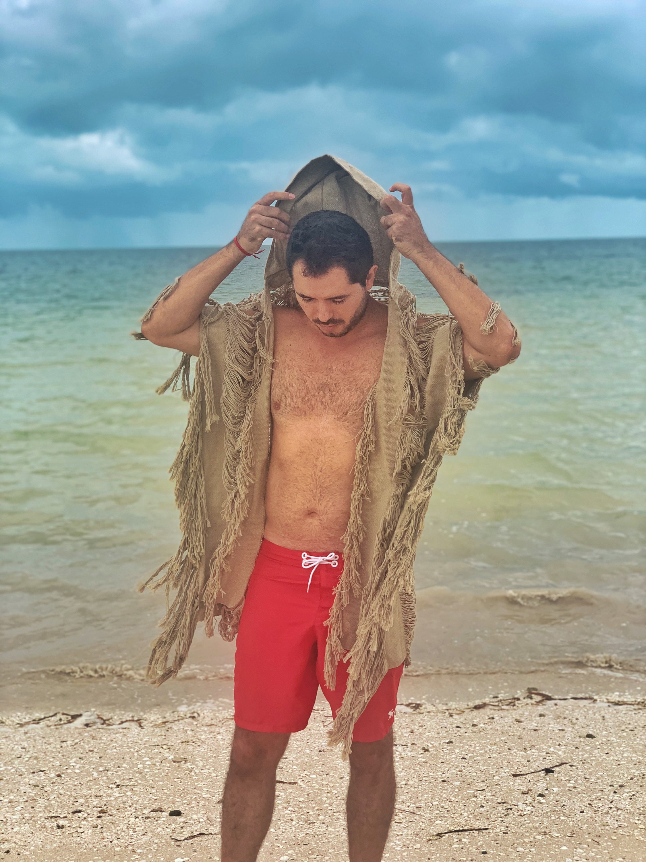 Hooded Beach Cape, Boho Tulum Men Kimono,alchemist Tribal Ceremony ...