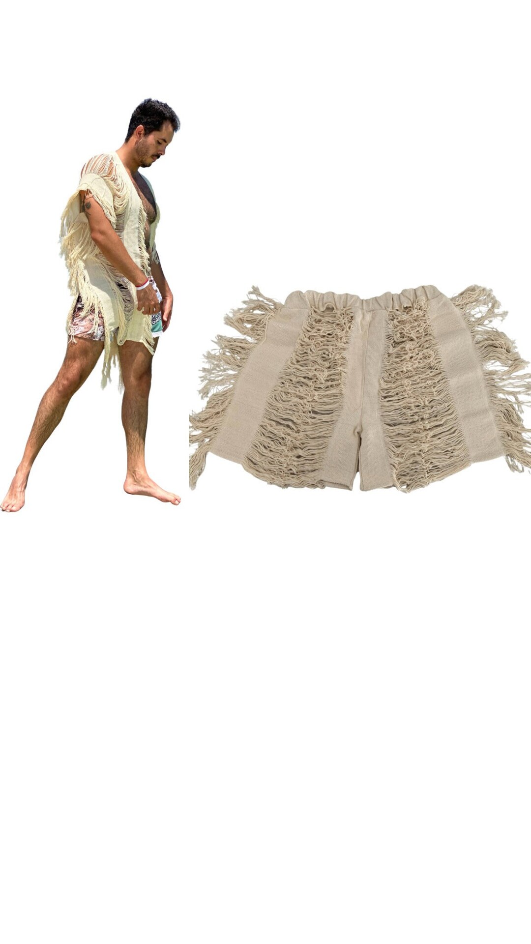 Set Tulum Frayed Kimono and Short, Festival Outfit, Tulum Men Outfit ...