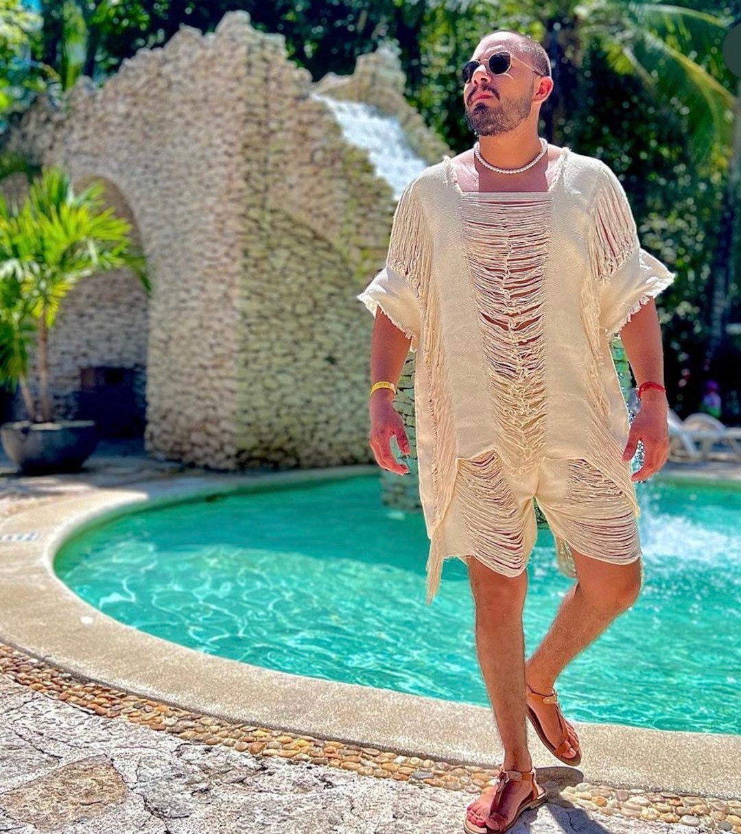 Set Frayed Shirt and Short, Men’s Tulum Outfit, Bohemian Men’s Outfit ...