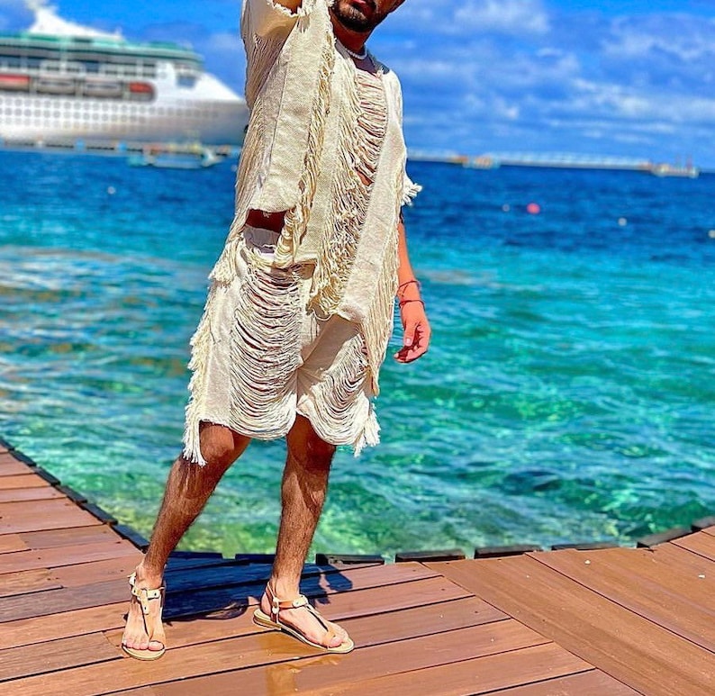 Set Frayed Shirt and Short, Men’s Tulum Outfit, Bohemian Men’s Outfit ...