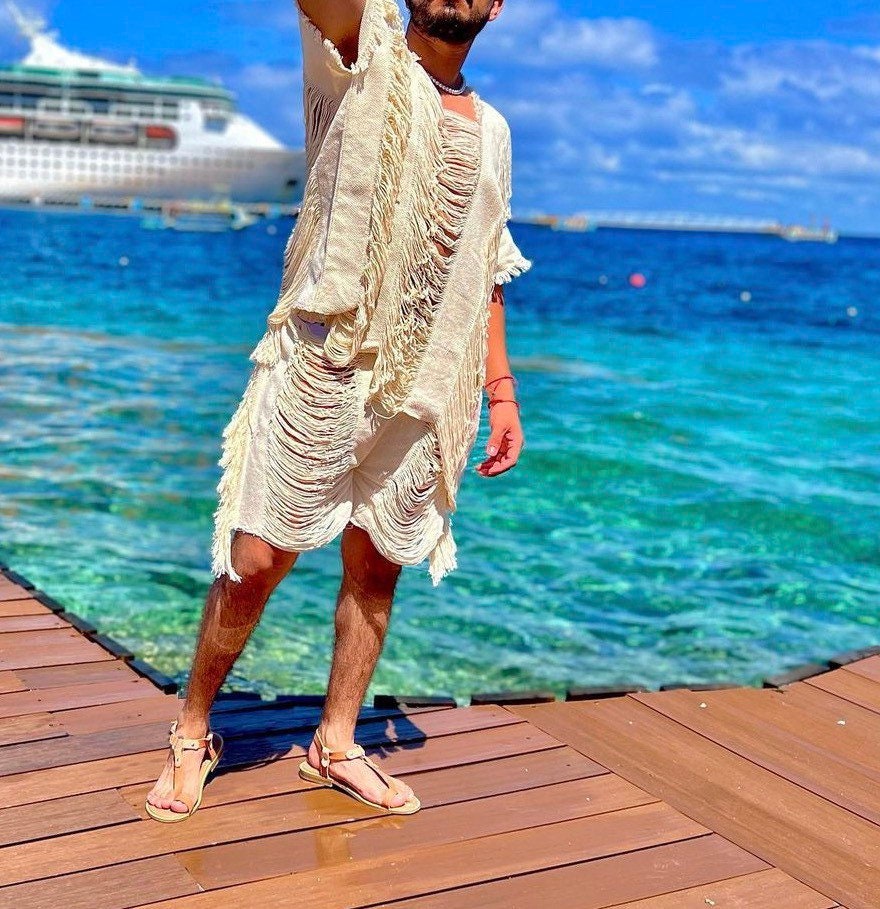 Set Frayed Shirt and Short, Men’s Tulum Outfit, Bohemian Men’s Outfit ...