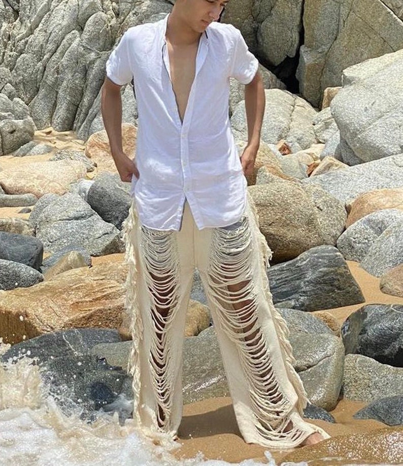 Men Rave Outfit, Hand Made Frayed Pants, Festival Outfit, Tulum Outfit ...