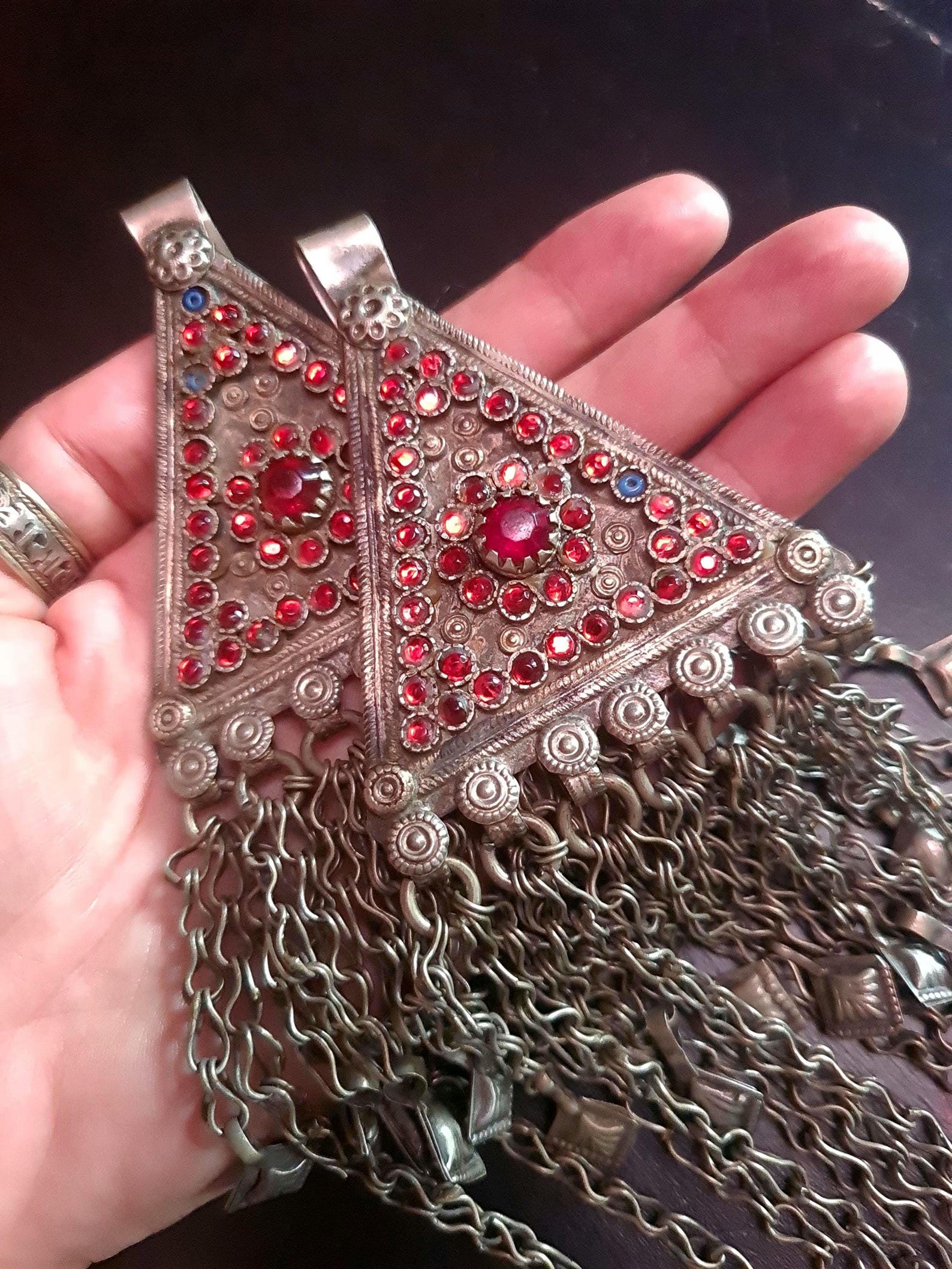 Rare Vintage Tribal Headdress Side Chains – Matched Pair With Stamped ...