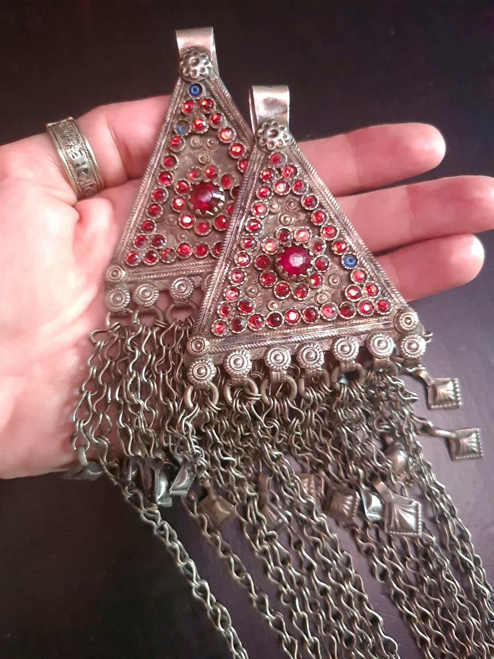 Rare Vintage Tribal Headdress Side Chains – Matched Pair With Stamped ...