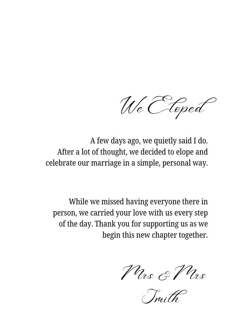 Elopement Announcement Invitation Template | We Eloped Photo Card ...