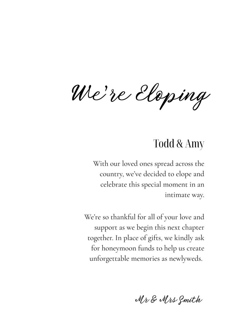 Eloping Announcement Invitation Template | We’re Eloping Photo Card ...