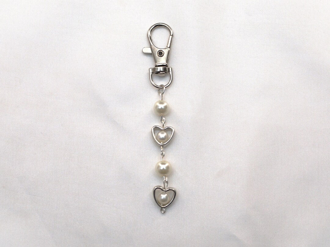 Pearl and Heart Keychain, Pearl Keychain, Heart Keychain, Keychain ...