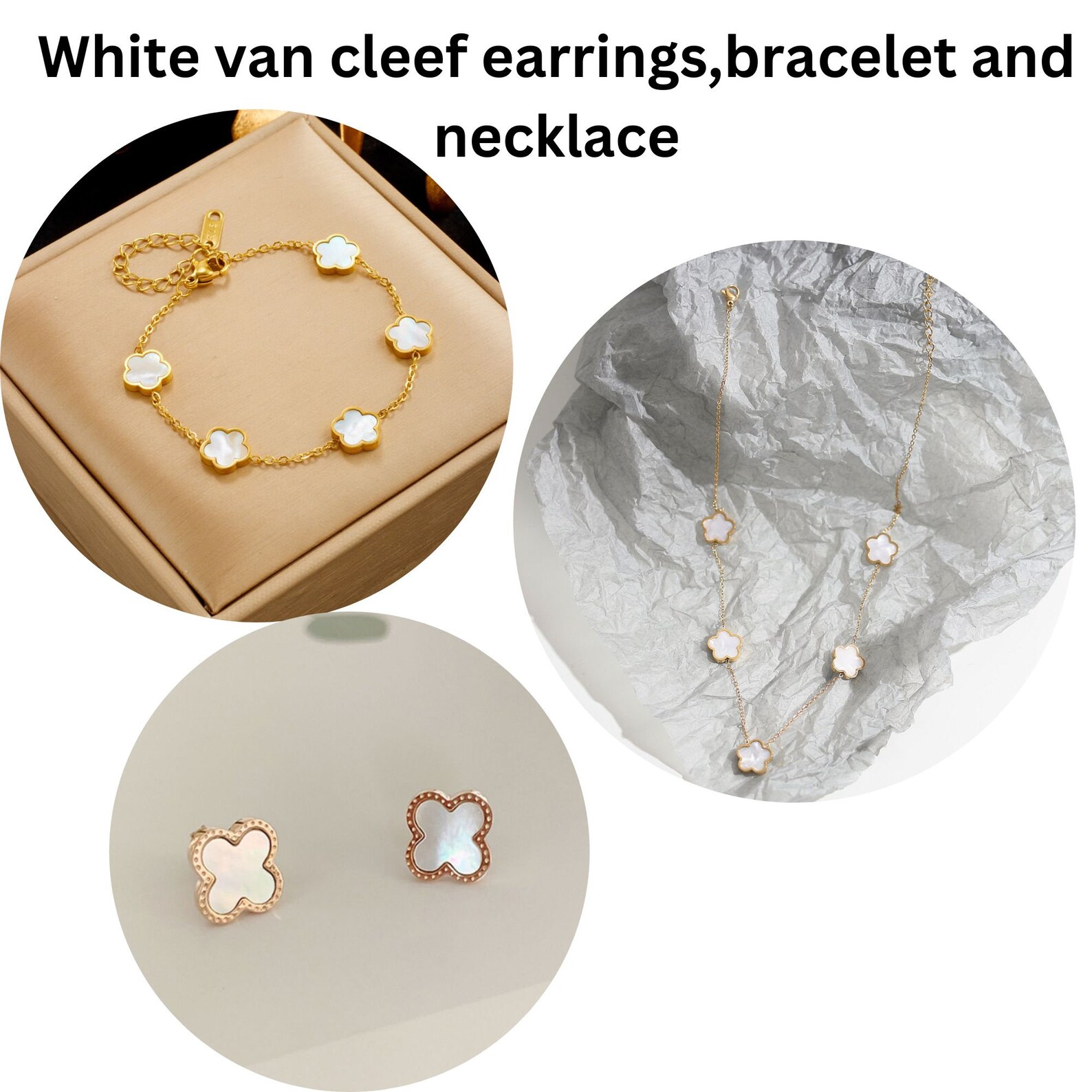 Van Cleef Bracelet Earrings Necklace Five Leaf Clover Bracelet Van ...