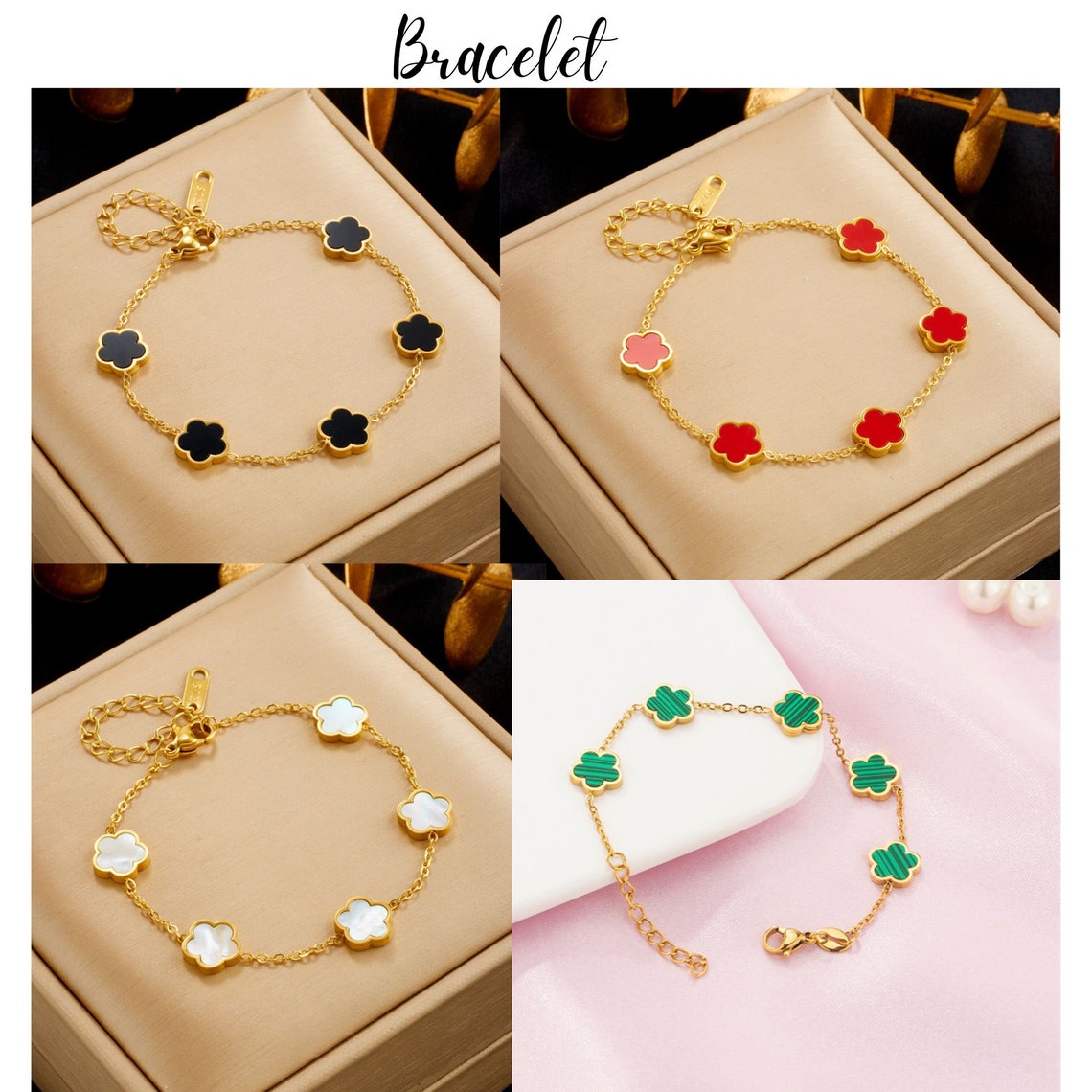 Van Cleef Bracelet Earrings Necklace Five Leaf Clover Bracelet Van ...