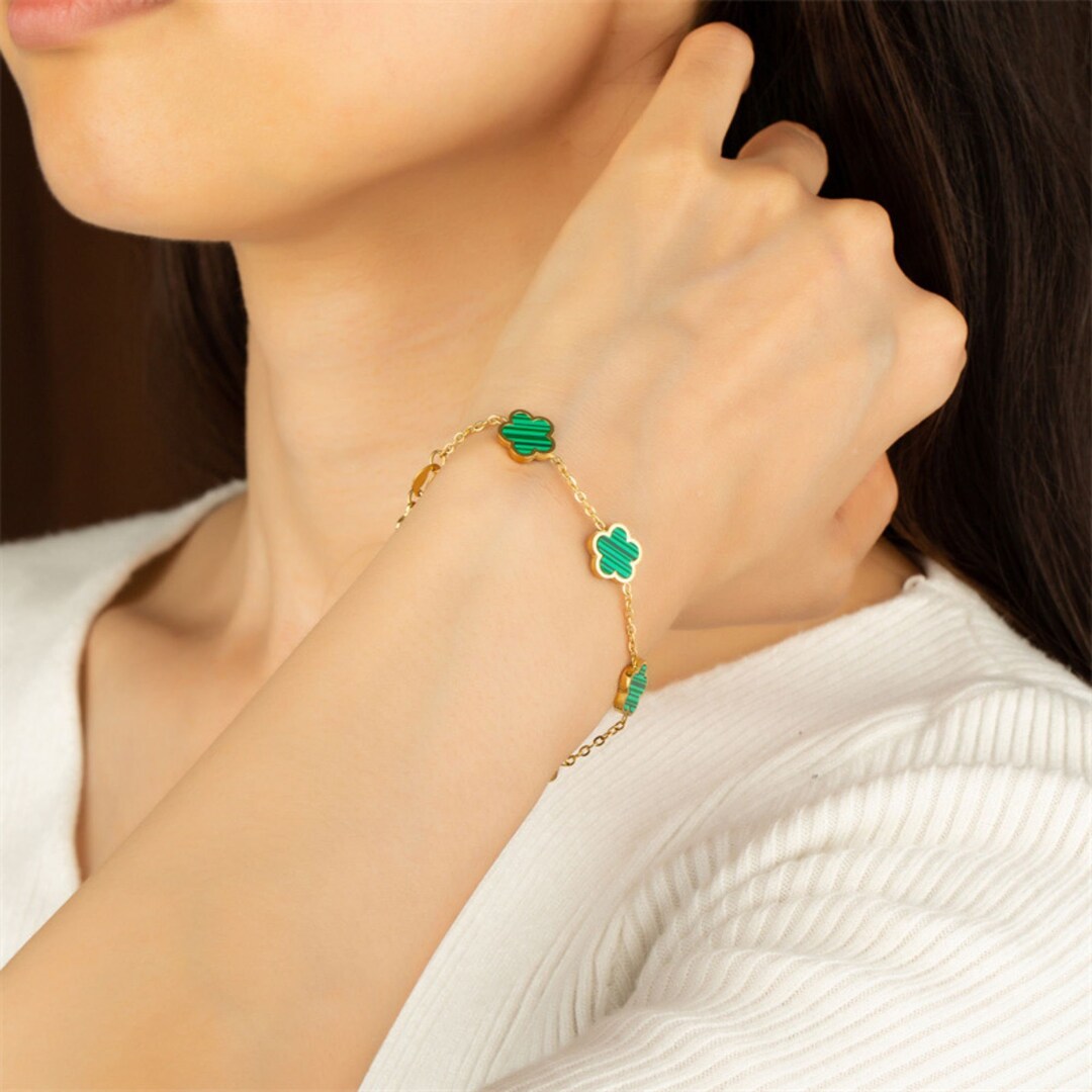 Van Cleef Bracelet Earrings Necklace Five Leaf Clover Bracelet Van Cleef Clover Jewelry Set ...