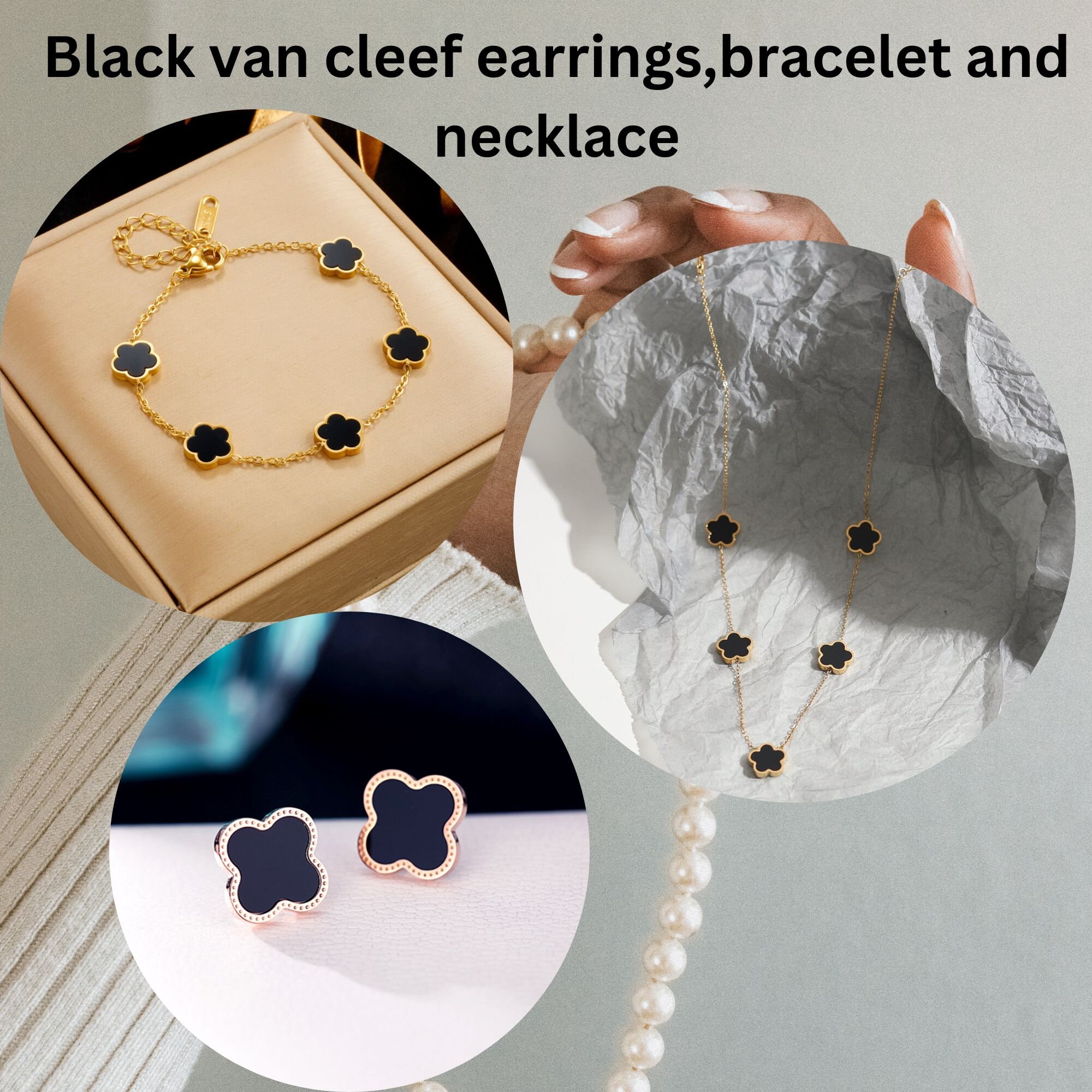 Van Cleef Bracelet Earrings Necklace Five Leaf Clover Bracelet Van Cleef Clover Jewelry Set ...