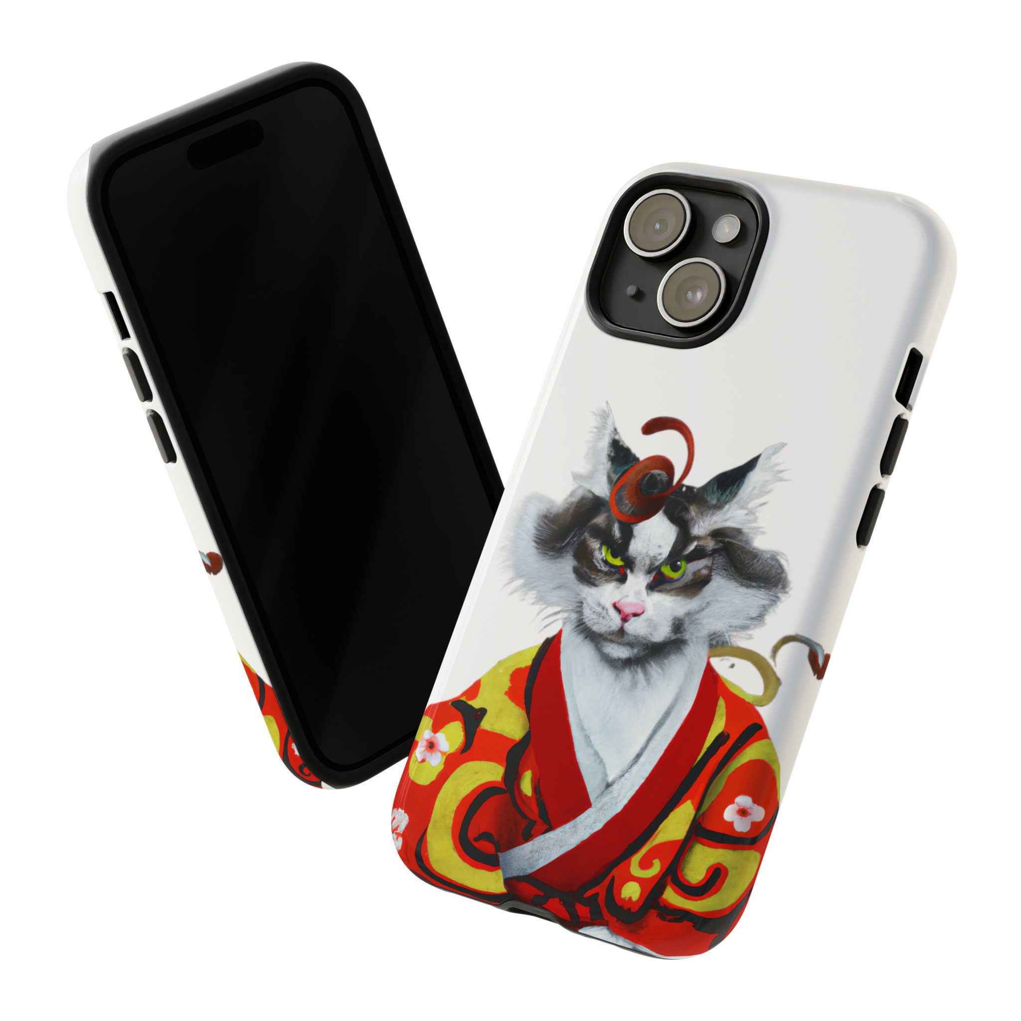 Warrior Cat Phone Case, Proud Gray and White Cat, Bright Green Eyes ...