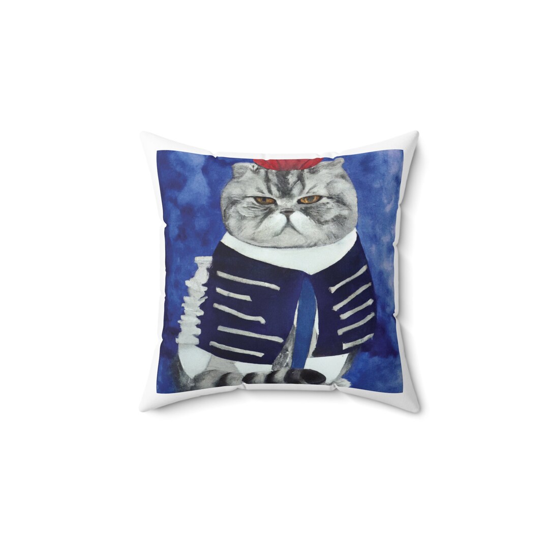 Scottish Fold Cat Pillow, Dour Grey Scottish Fold in Blue Uniform ...