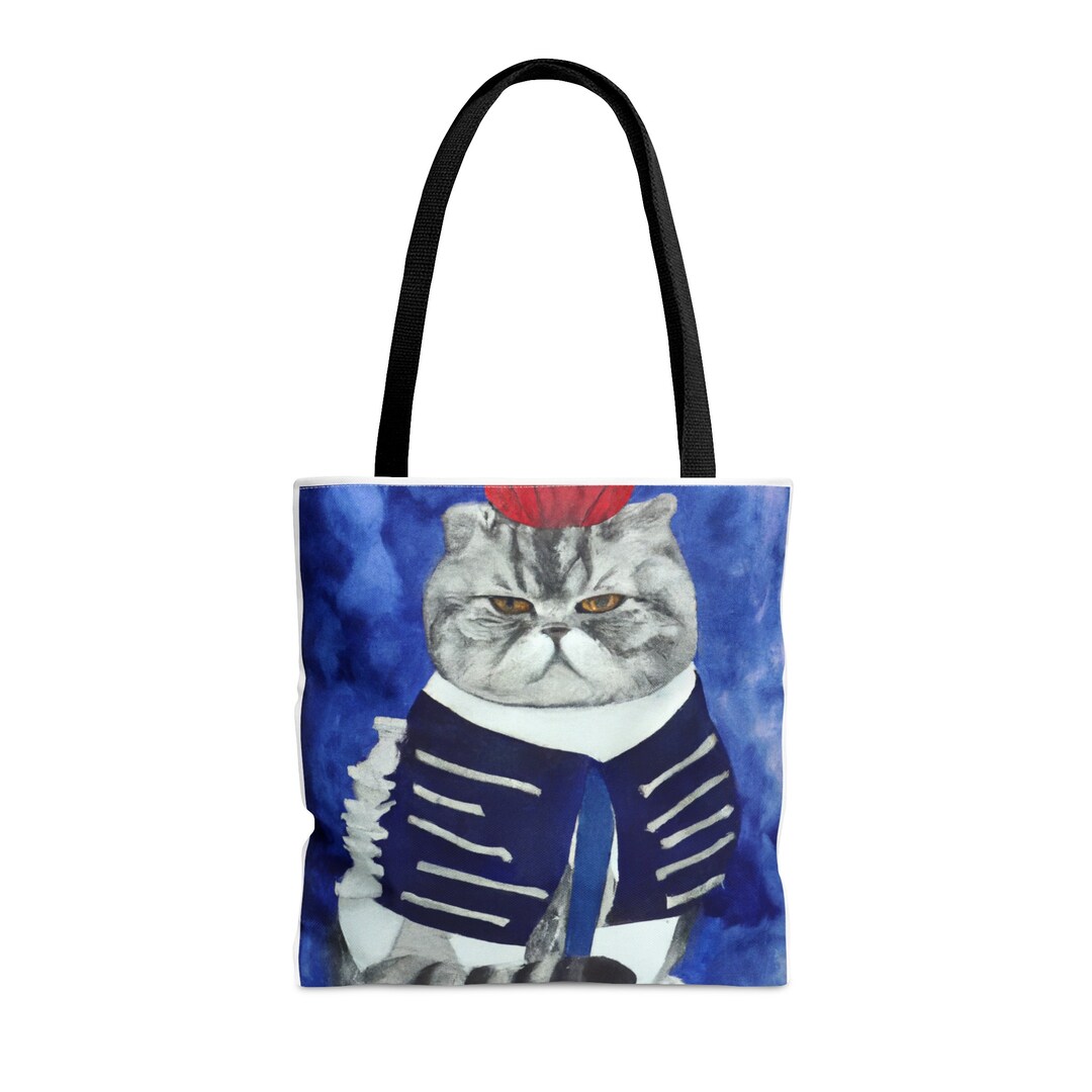 Scottish Fold Cat Tote Bag, Dour Grey Cat in Blue Uniform, With Kingdom ...
