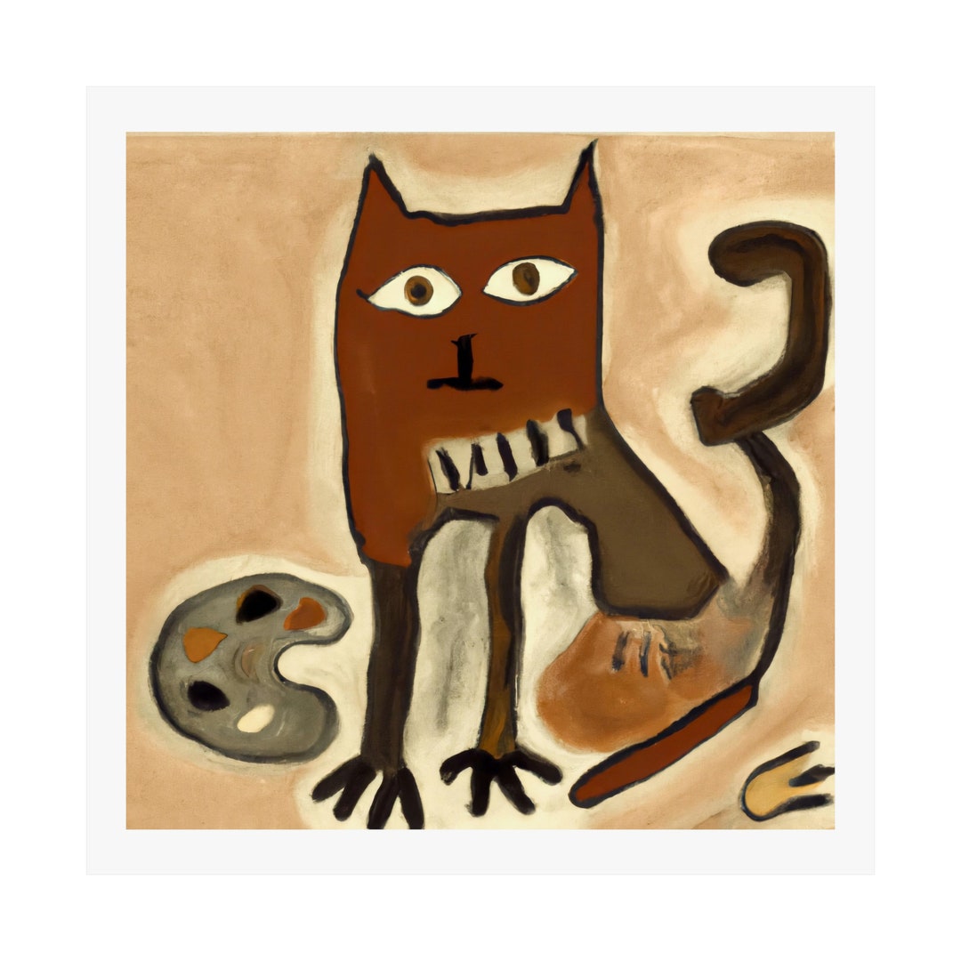 Picasso Cat Poster With Rich Neutral Colors - Etsy