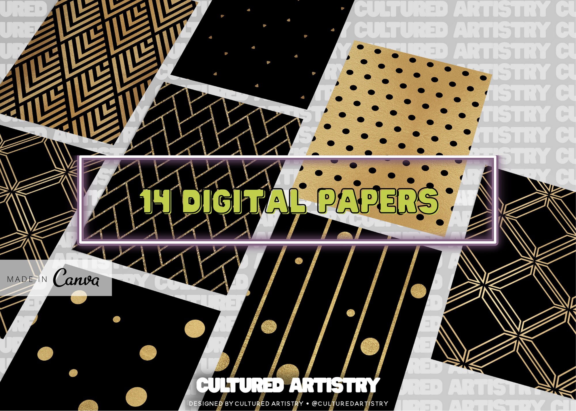 14 Black & Gold Digital Papers Text Icons Social Media Lashes Digital ...