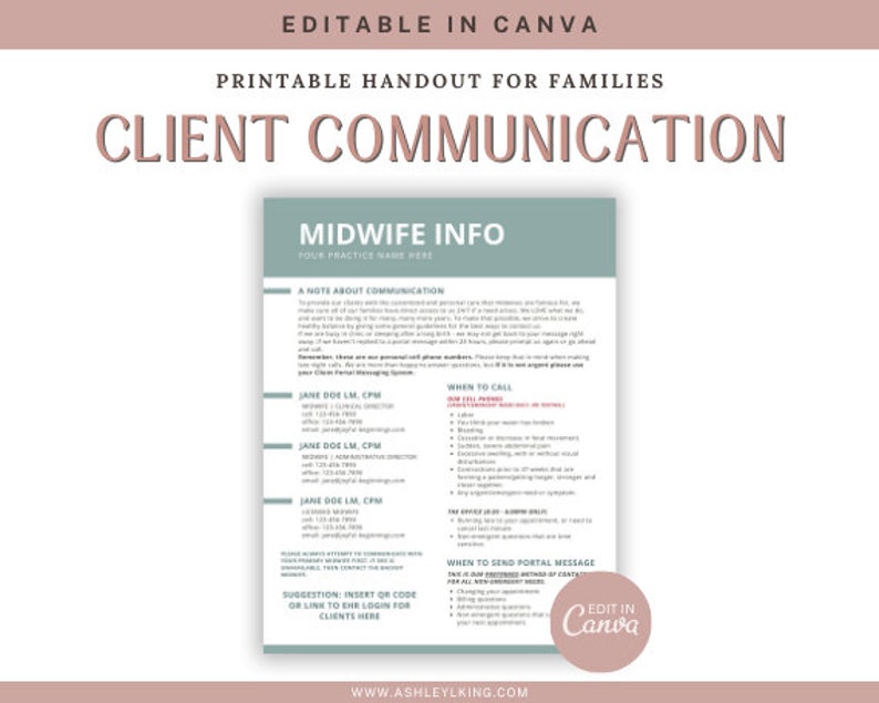 Editable Midwife Handout, Patient Communication Handout, Printable ...