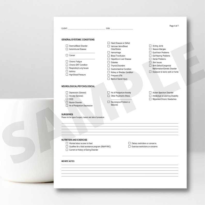 Midwife Client Intake Paperwork | Printable PDF for Midwifery Practices ...