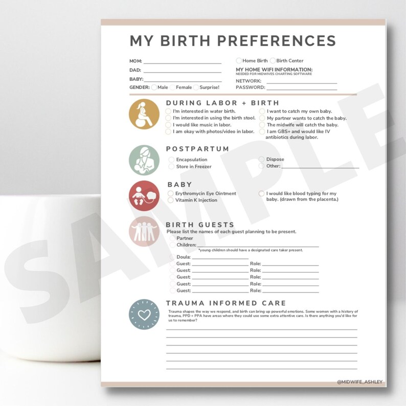 Birth Preferences Form | Printable Handout, Editable in Canva (PDF) - Etsy