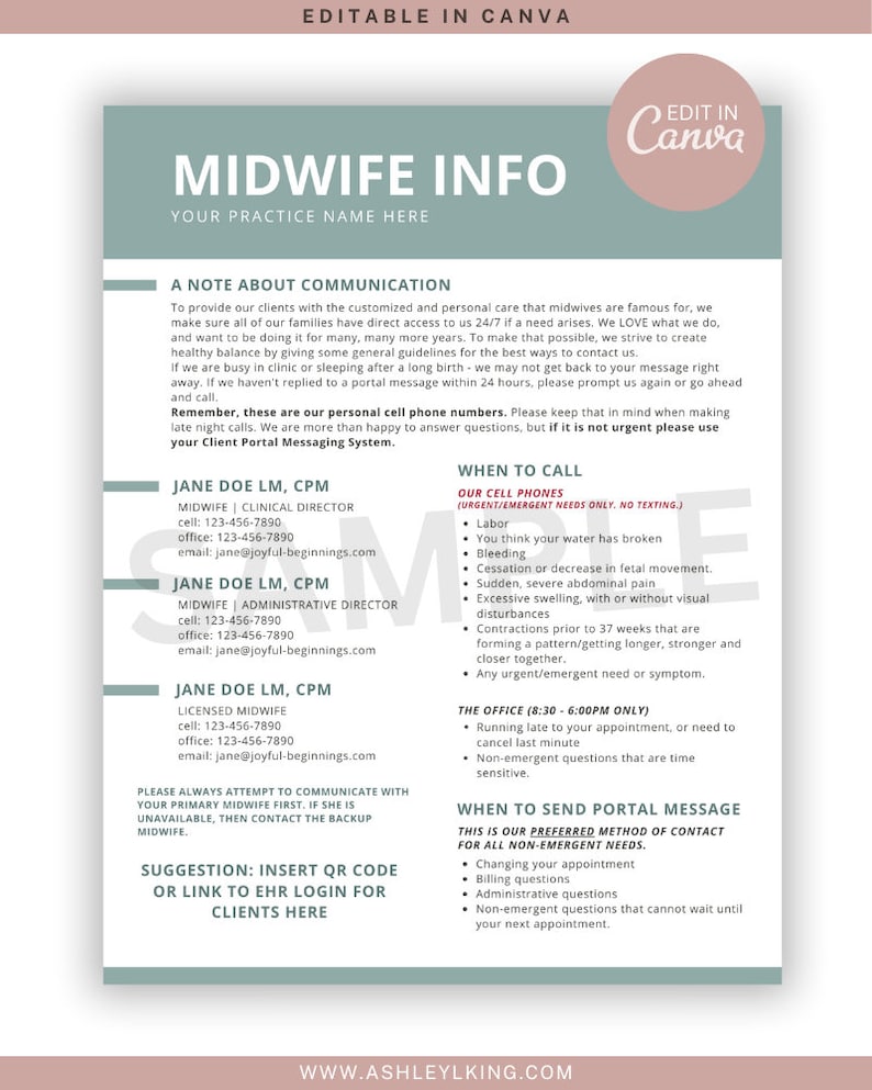 Editable Midwife Handout, Patient Communication Handout, Printable ...