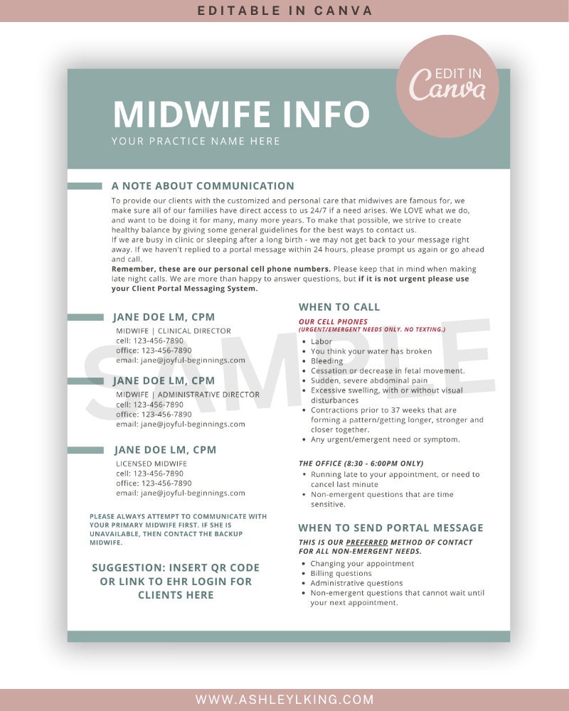 Editable Midwife Handout, Patient Communication Handout, Printable ...