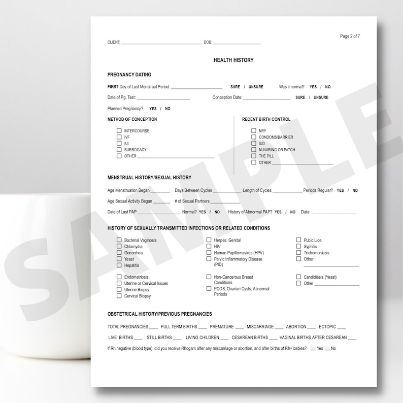 Midwife Client Intake Paperwork | Printable PDF for Midwifery Practices ...