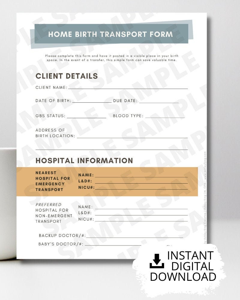 Home Birth Transport Handout | PDF Printable | Midwife, New Mom, Doula ...