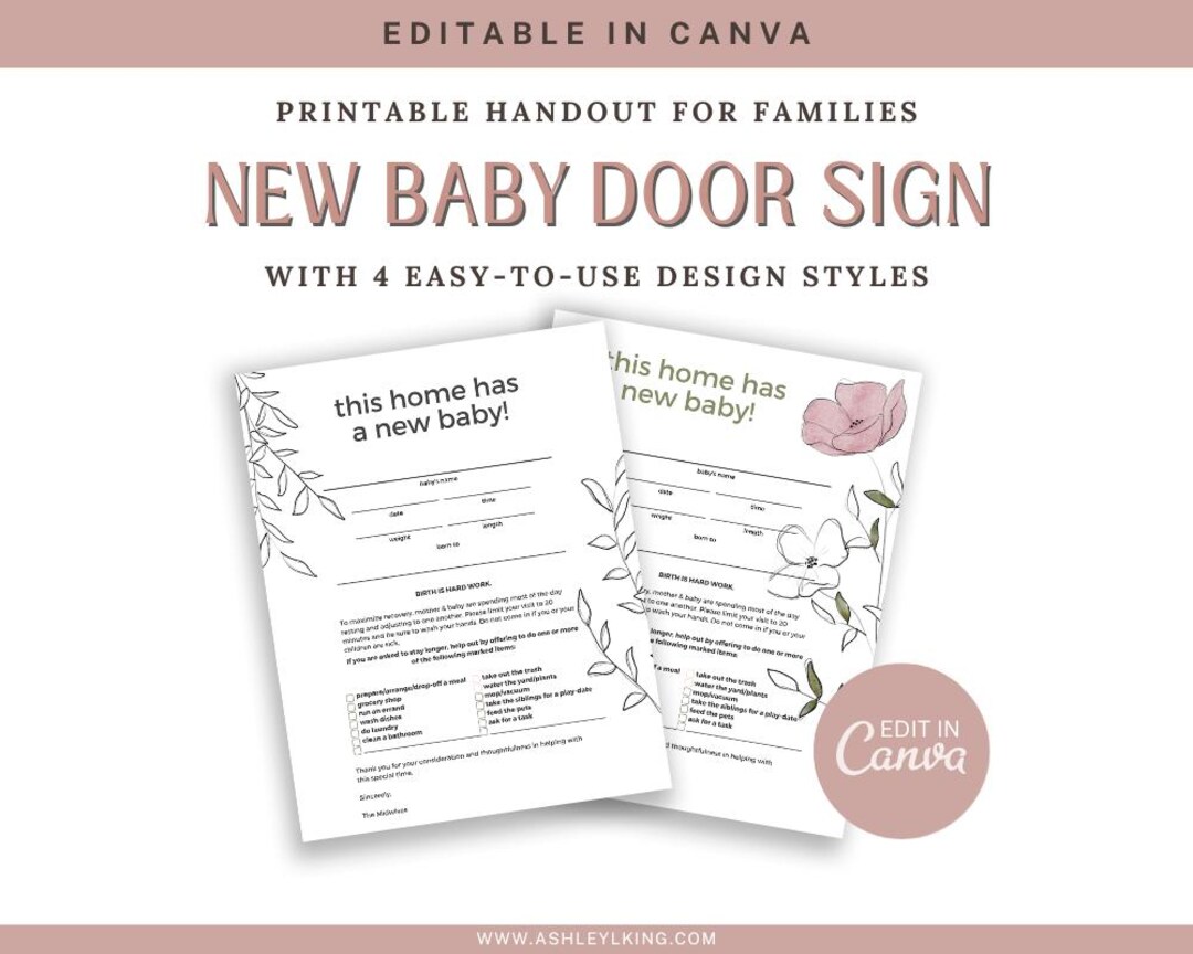 New Baby Door Sign - Greenery | Printable PDF | Midwife, Doula ...