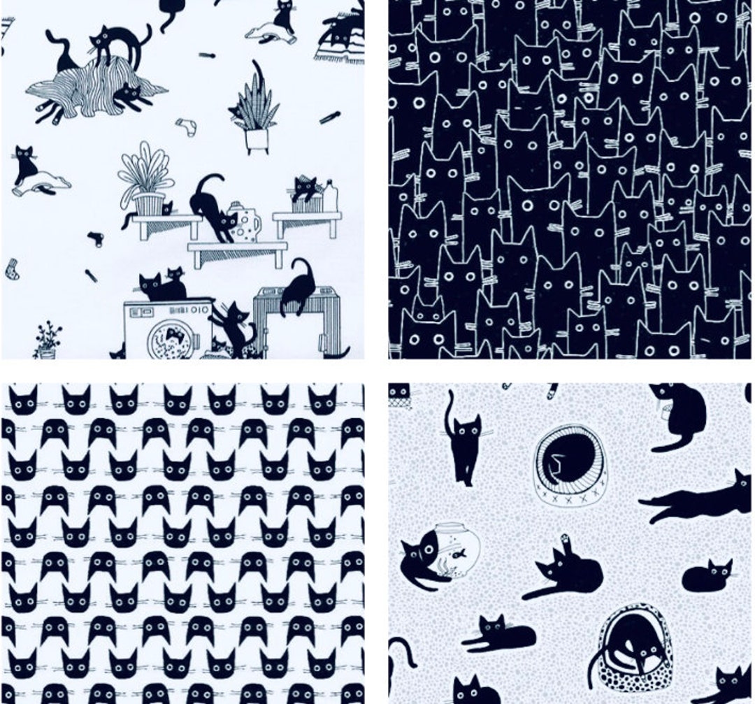 Last in Stock Dear Stella Les Chats Noir Cat Fabric Scraps Bundle of 4 ...