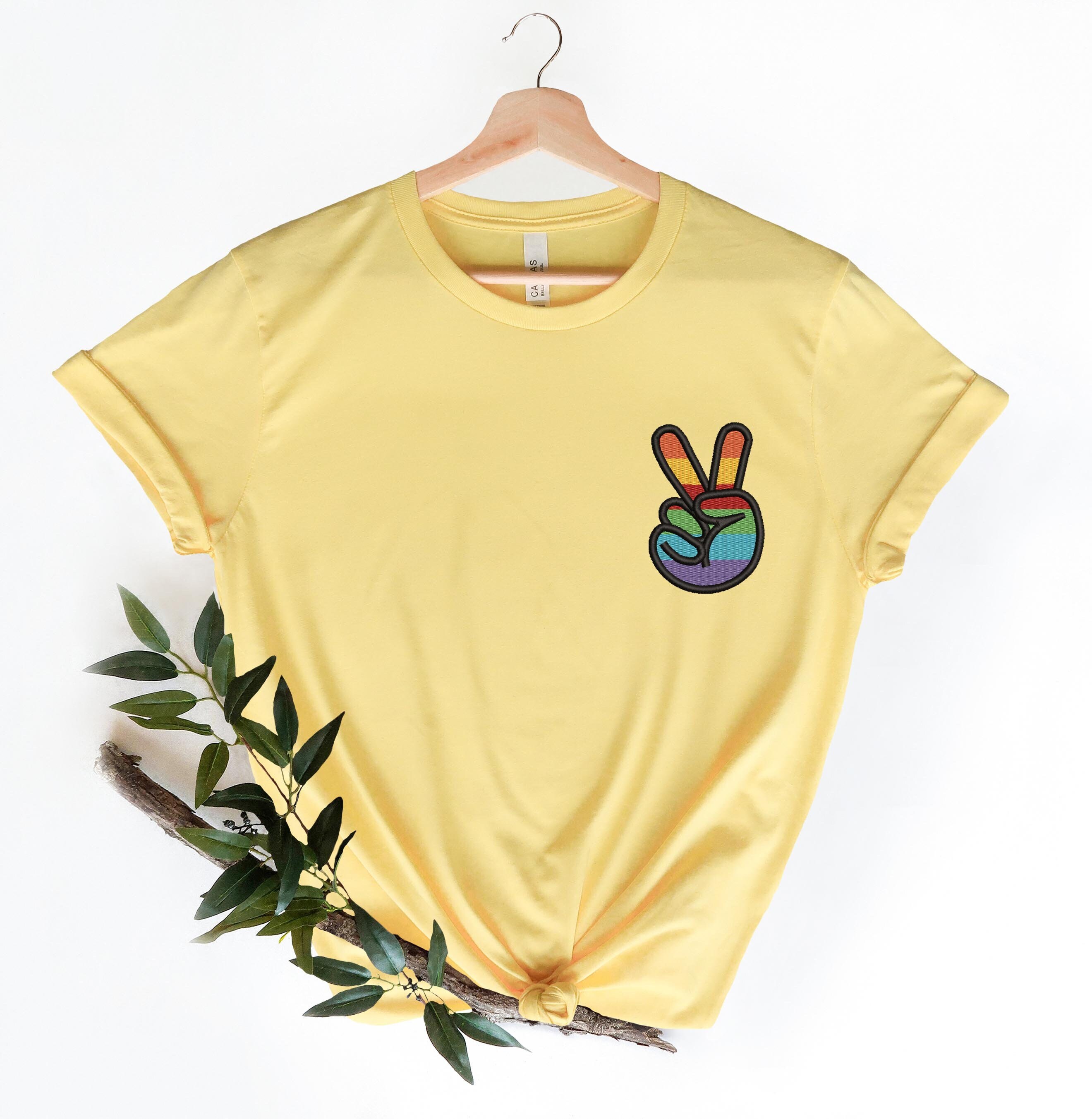 Peace Sign Pride Flag Embroidery Shirt , Embroidery Pride Rights Shirt ...