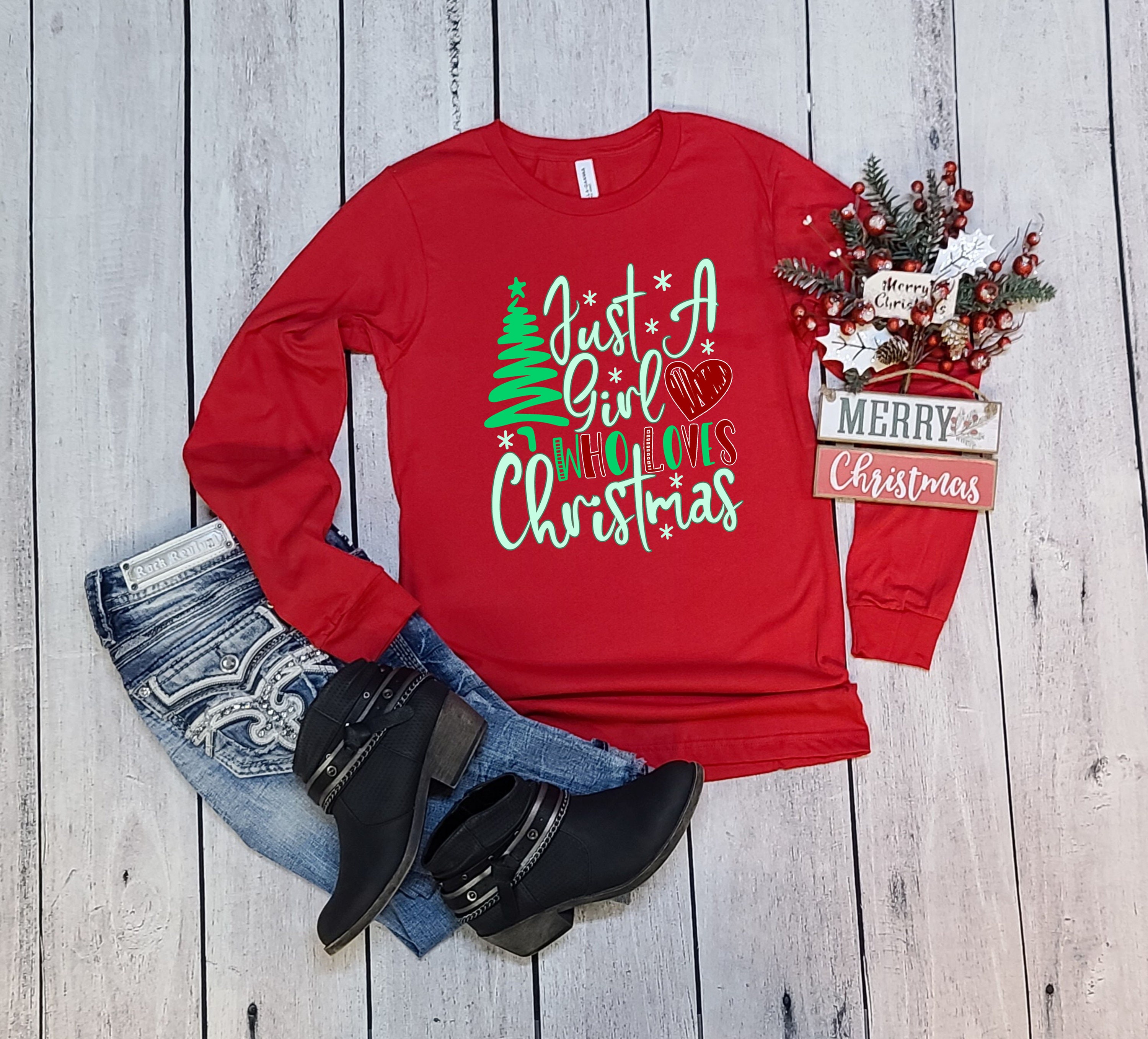 Women's Christmas Long Sleeves Shirt Just A Girl Who | Etsy