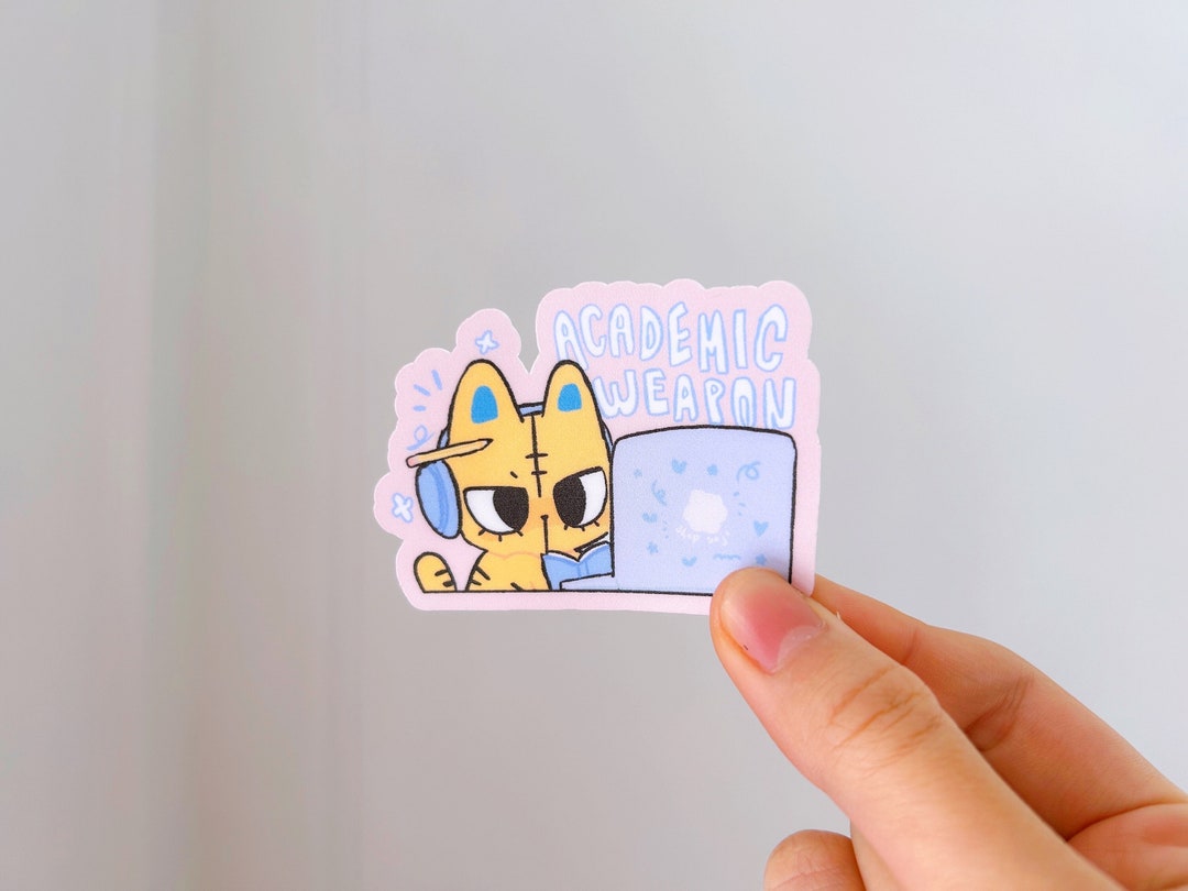Academic Weapon Cat Laptop Sticker | Kawaii Sticker - Cute Sticker ...