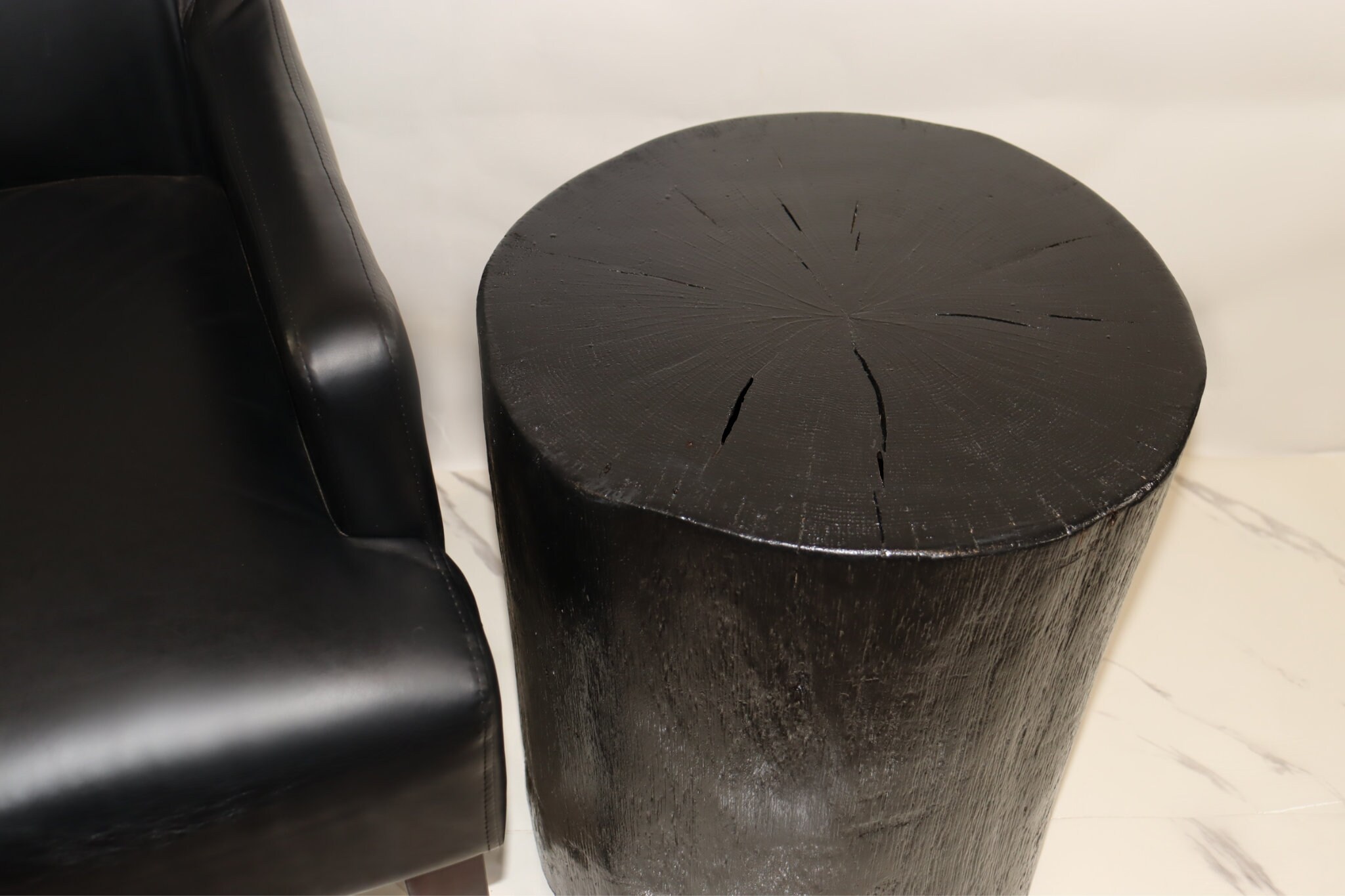 Smoak Design's Solid Oak Live Edge Stump Table Dyed Jet Black - Etsy