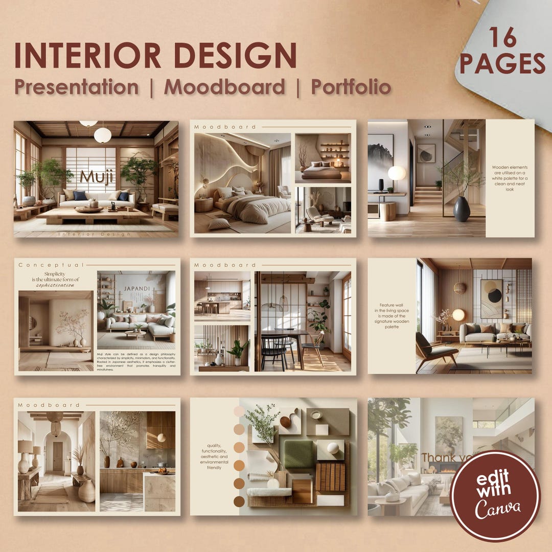 Interior Design Project Proposal Mood Board Canva Template Design for ...