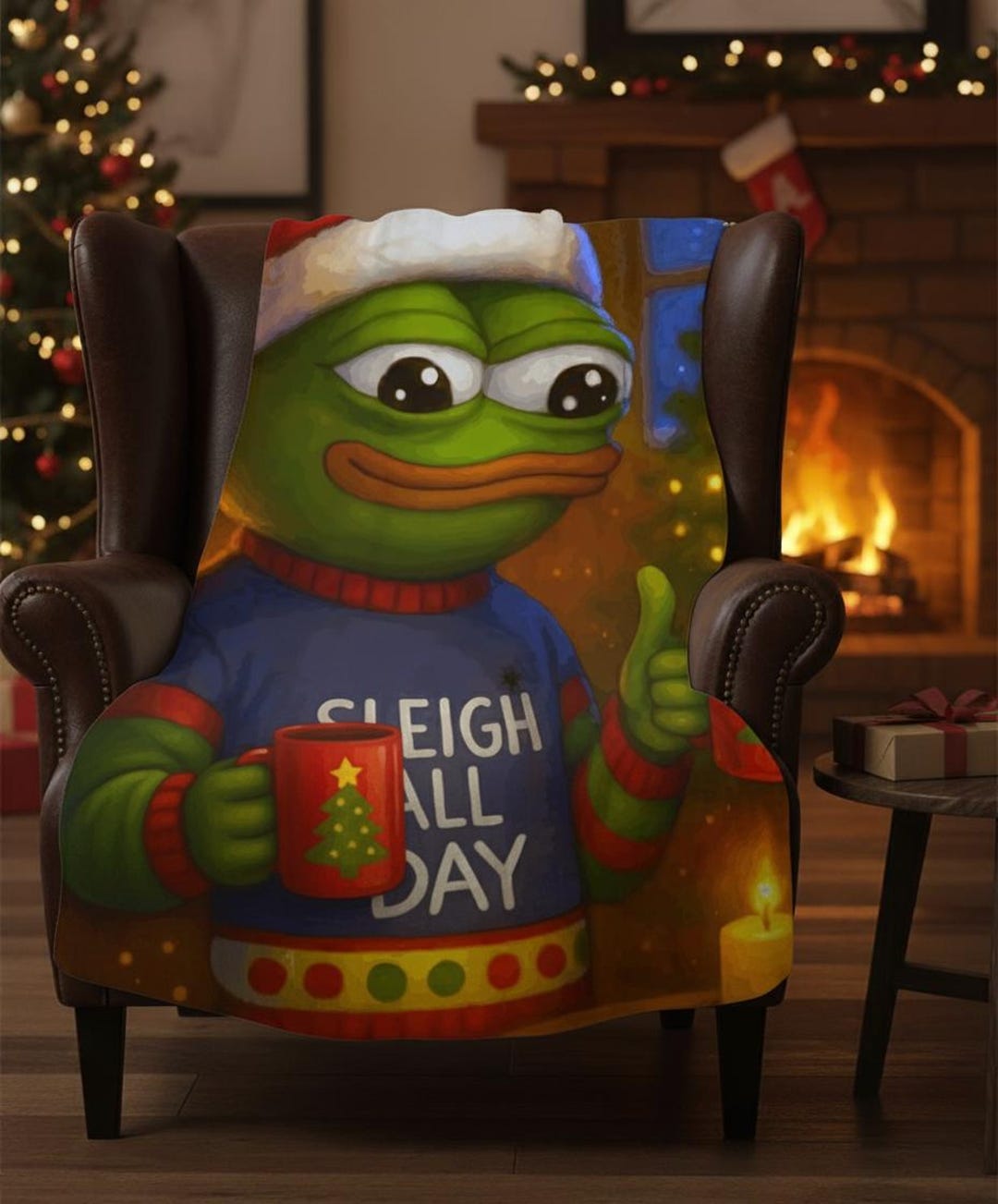 Sleigh All Day Apu Christmas Meme Throw Blanket Cozy Funny Frog Holiday ...